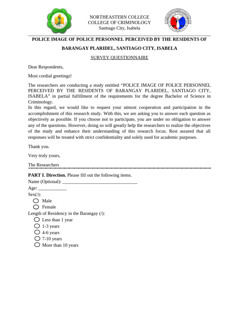 Final Questionnaire of Police Image | PDF | Police | Police Officer
