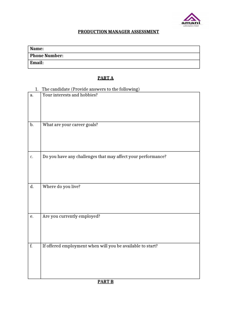 Production Manager Candidate Assessment | PDF