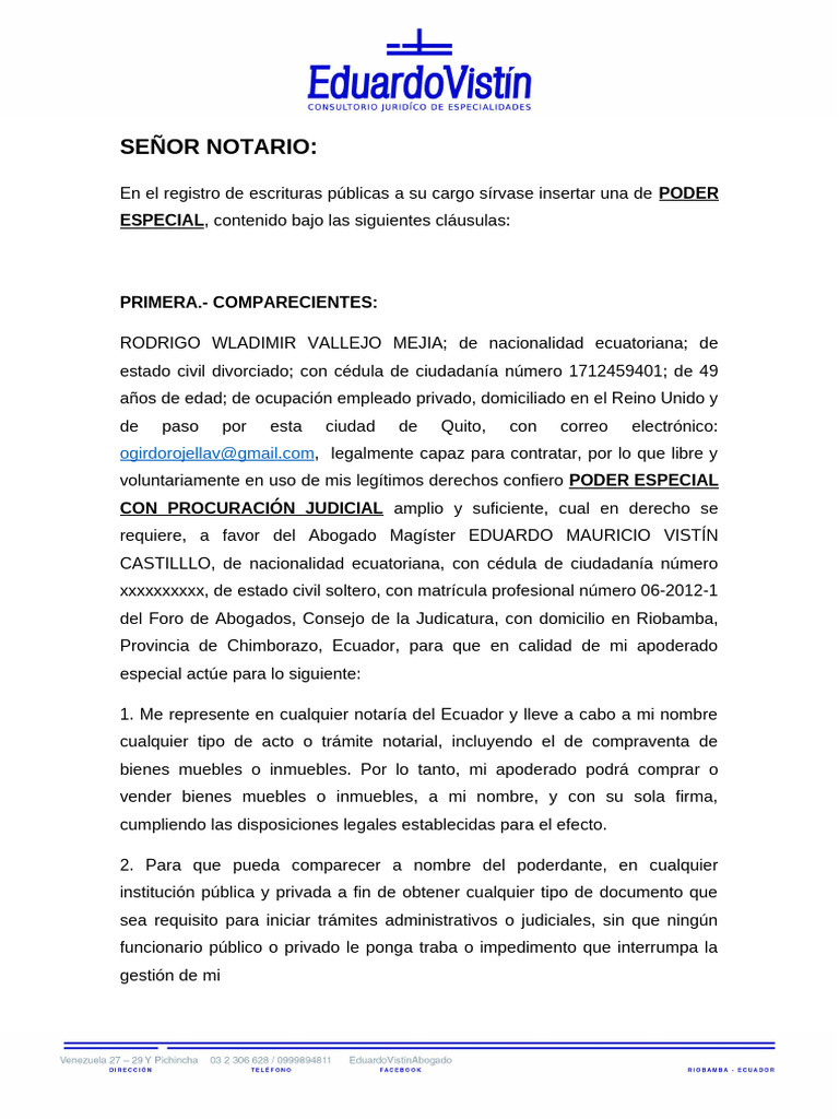 Poder Especial Notarial en Ecuador | PDF | Justicia | Crimen y violencia