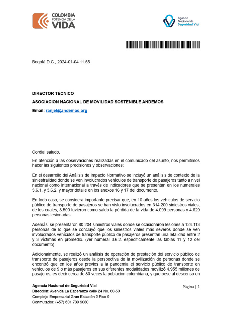 Respuesta ANSV Sobre Comentarios A Los Impactos Regulación AIN de ...