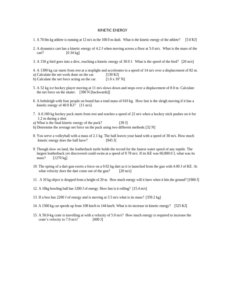 Kinetic Energy Calculations and Examples | PDF