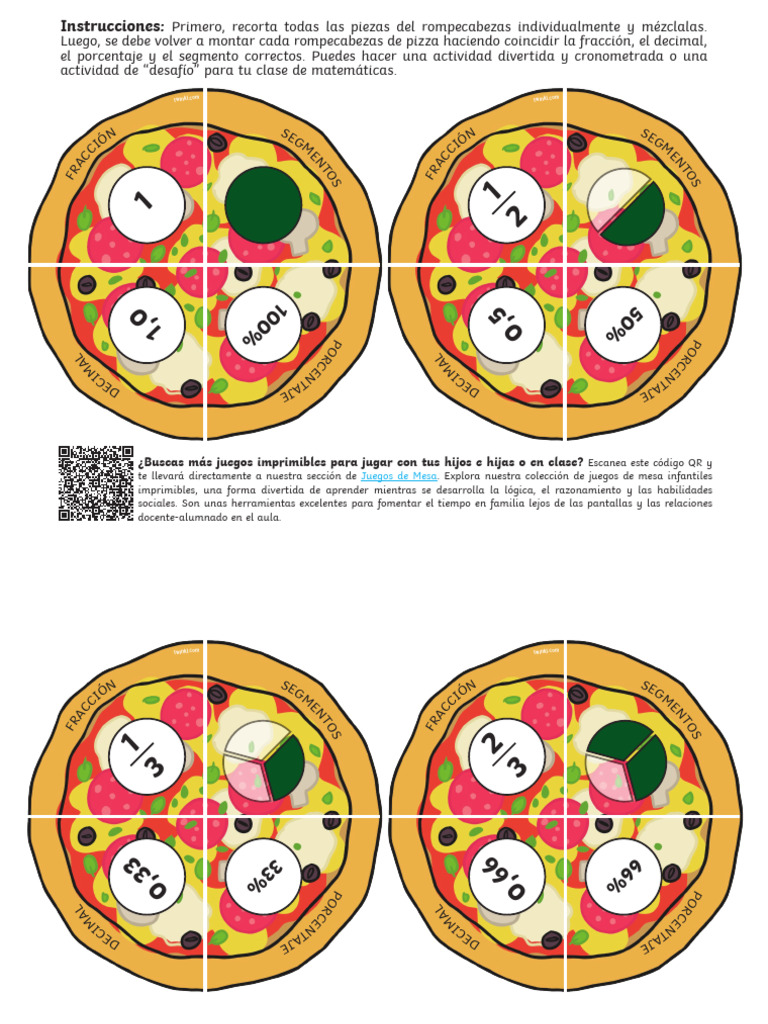 Juego de Mesa Fracciones Decimales y Porcentajes Con Pizzas Twinkl ...