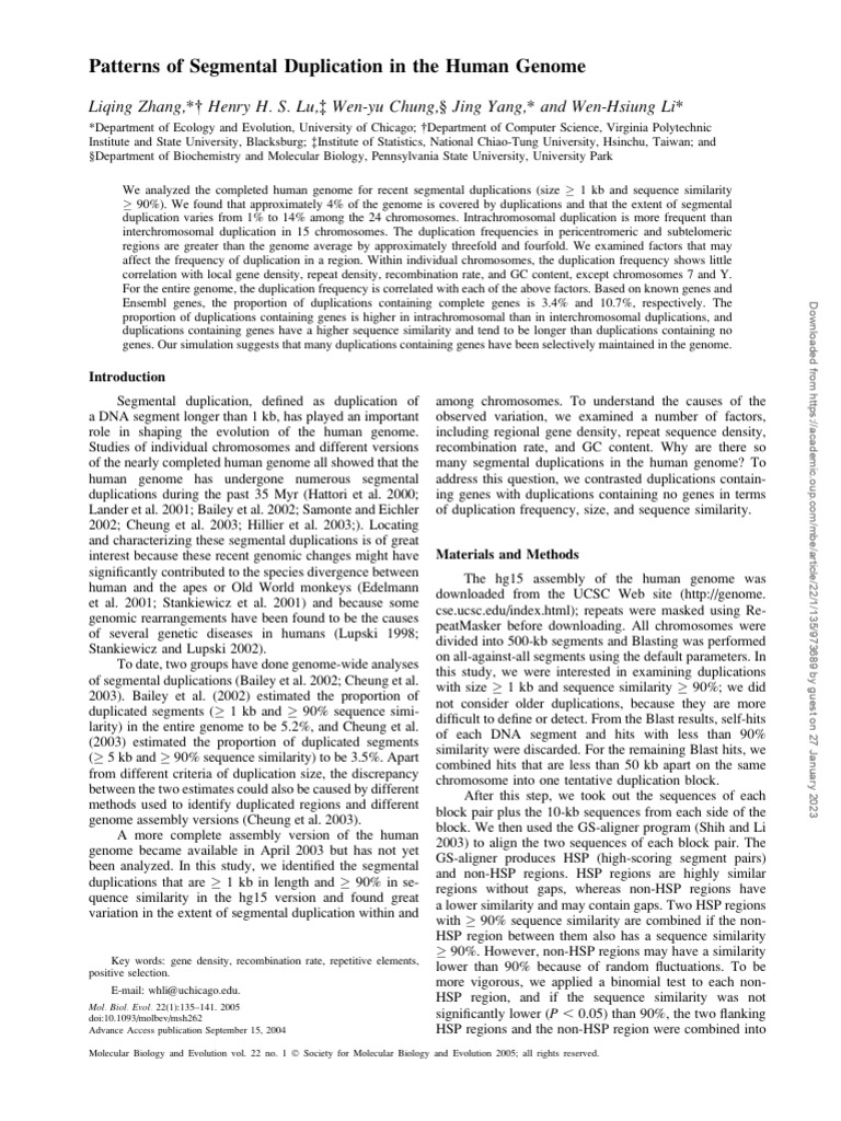 Patterns of Segmental Duplication in the human genome | PDF | Gene ...