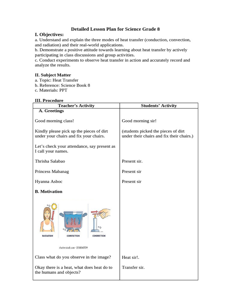 Grade 8 Science Lesson on Heat Transfer | PDF | Heat Transfer | Heat