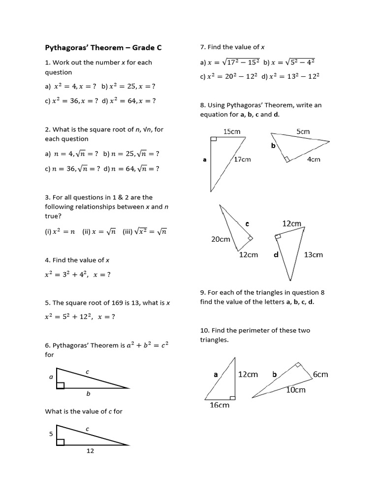 Pythagoras- Differentiated Worksheet | PDF