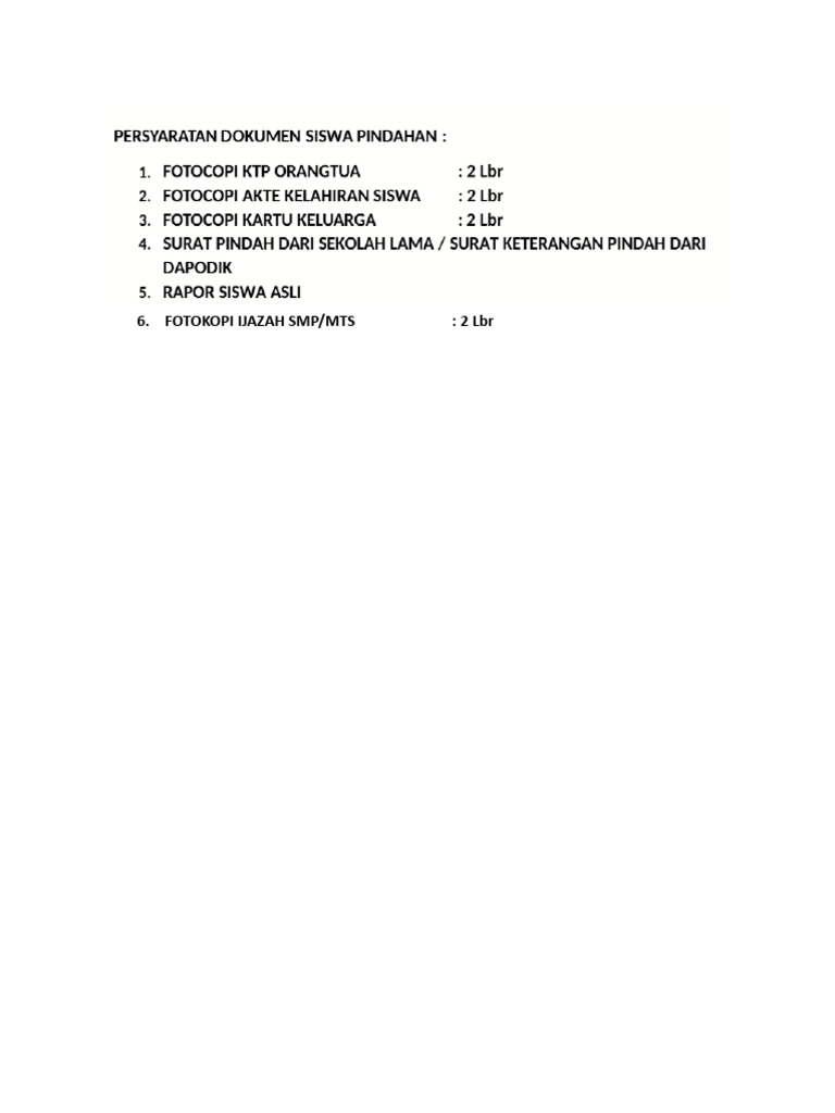 Syarat Berkas Siswa Pindahan | PDF