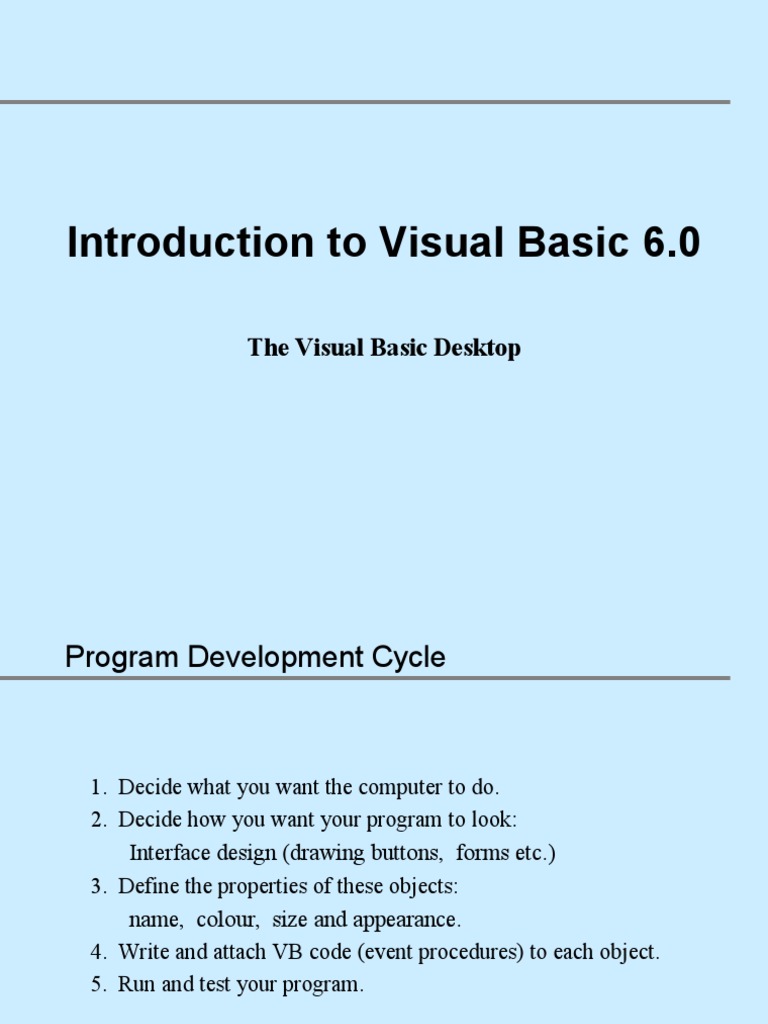 Session 1 - Introduction To Visual Basic 6.0 | Download Free PDF ...