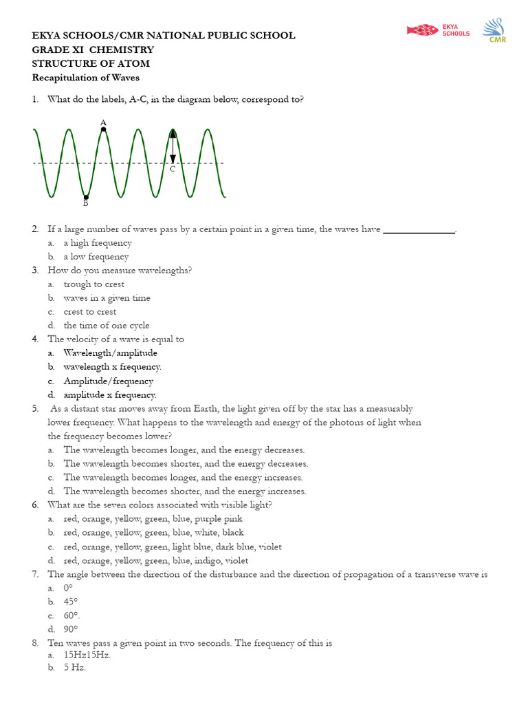 Grade XI Chemistry: Structure of Atom Quiz | PDF