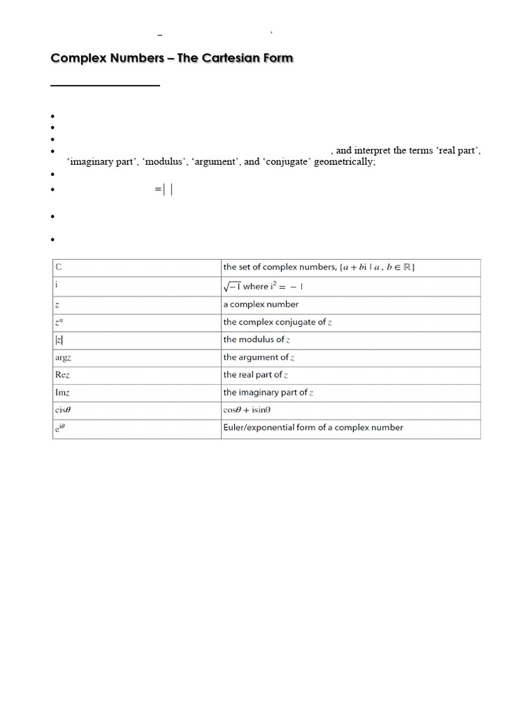 Complex Numbers in Cartesian Form Guide | PDF | Complex Number | Polynomial