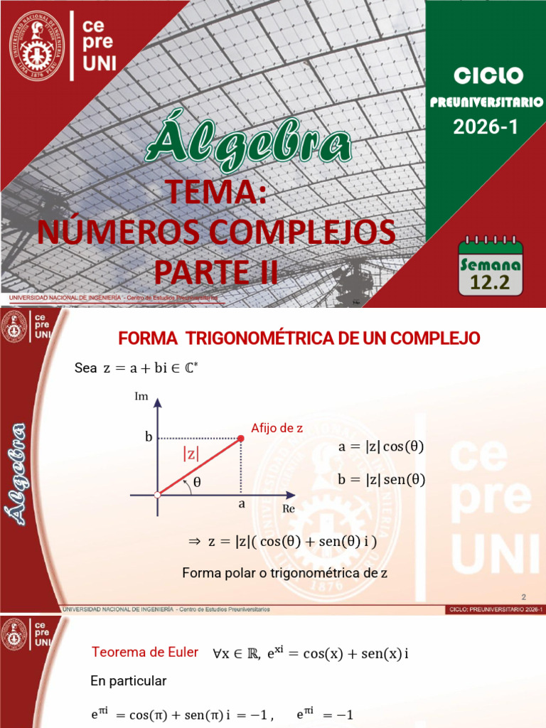 07.NOV CLASE 12-2 PRE 2026-1 (1 | PDF | Número complejo | Geometría