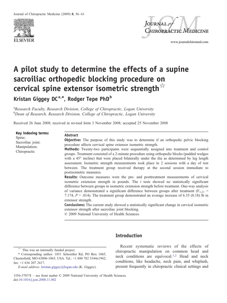 Giggey & Tepe - Supine Pelvic Blocking for Neck Extensor Strength (2008 ...
