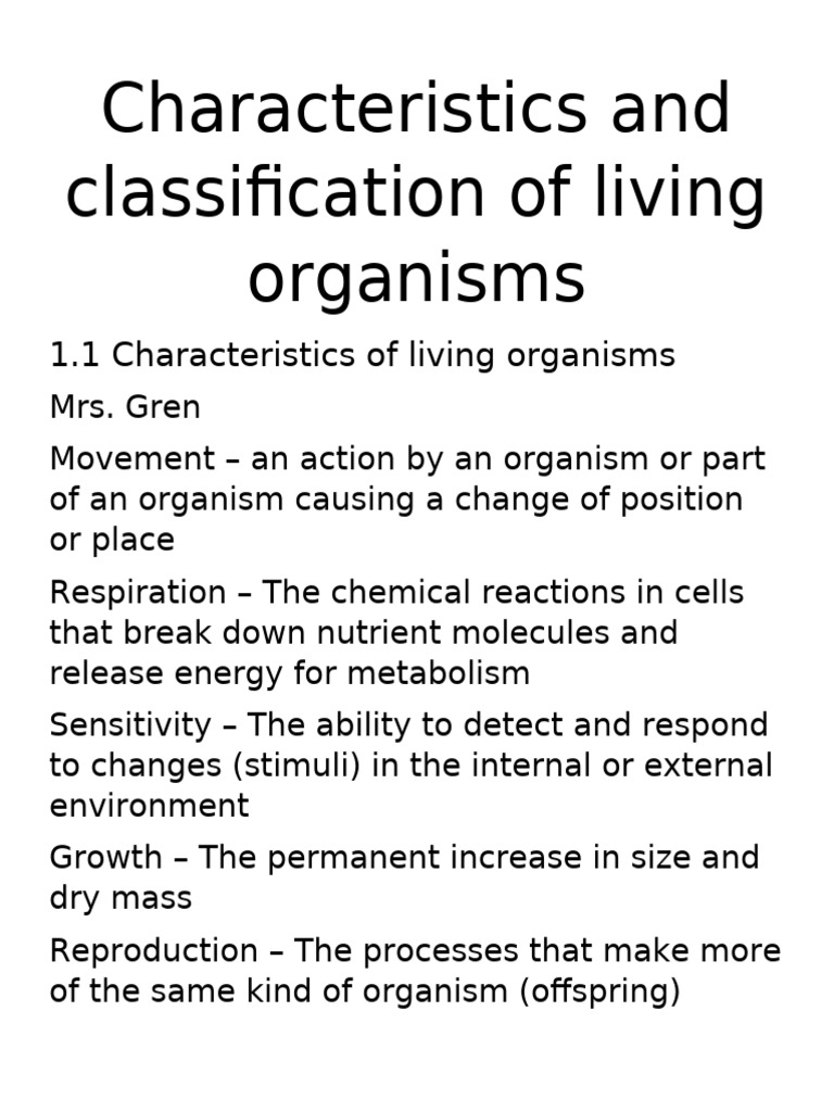 Unit 1 Characteristics and Classification of Living Organisms | PDF ...