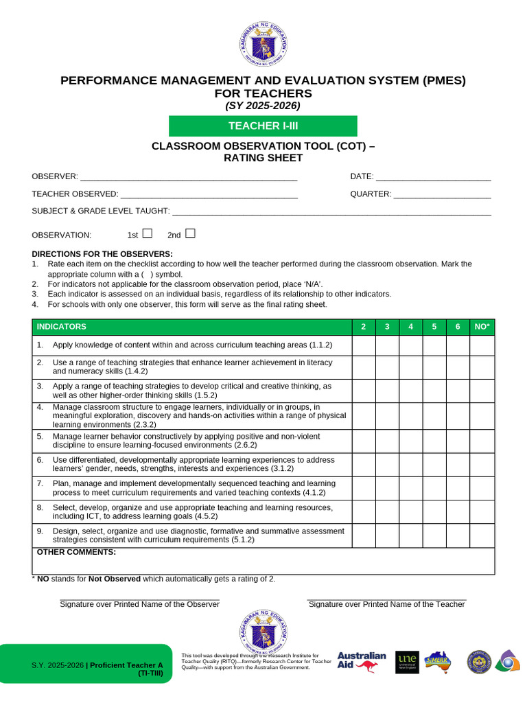 Classroom Observation Tool for Teachers | PDF | Teachers | Learning