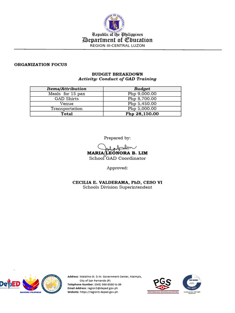 GAD Training Budget Breakdown | PDF