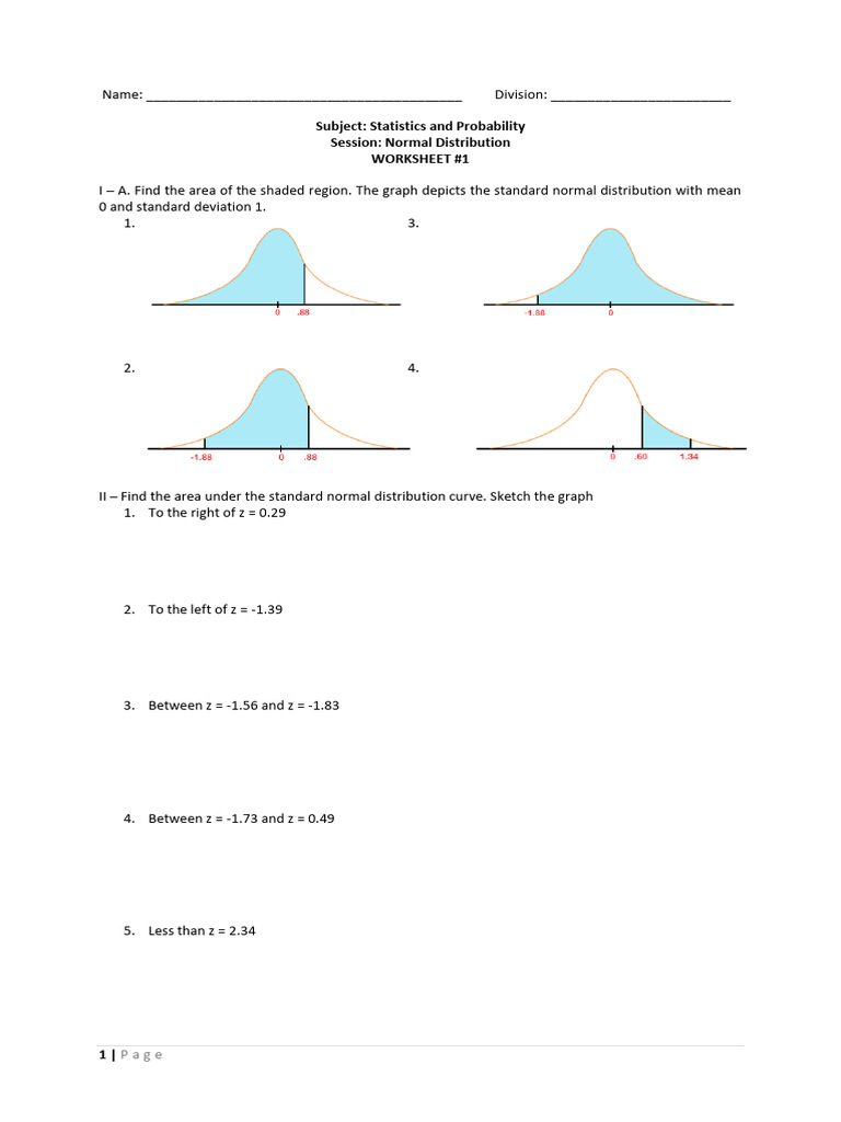 Worksheets Normal Distribution | PDF