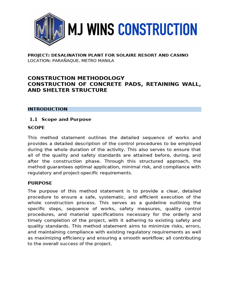 Civil Works Methodology Solaire Proj. | PDF | Concrete | Building ...