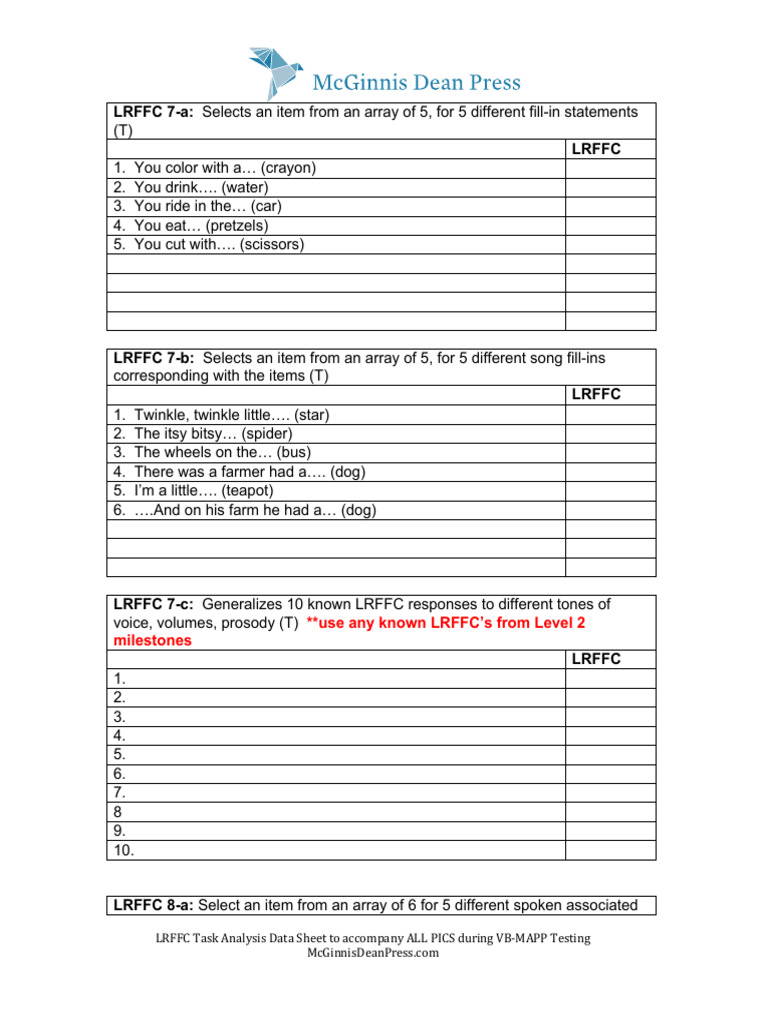LRFFC skill tracking data sheet | PDF