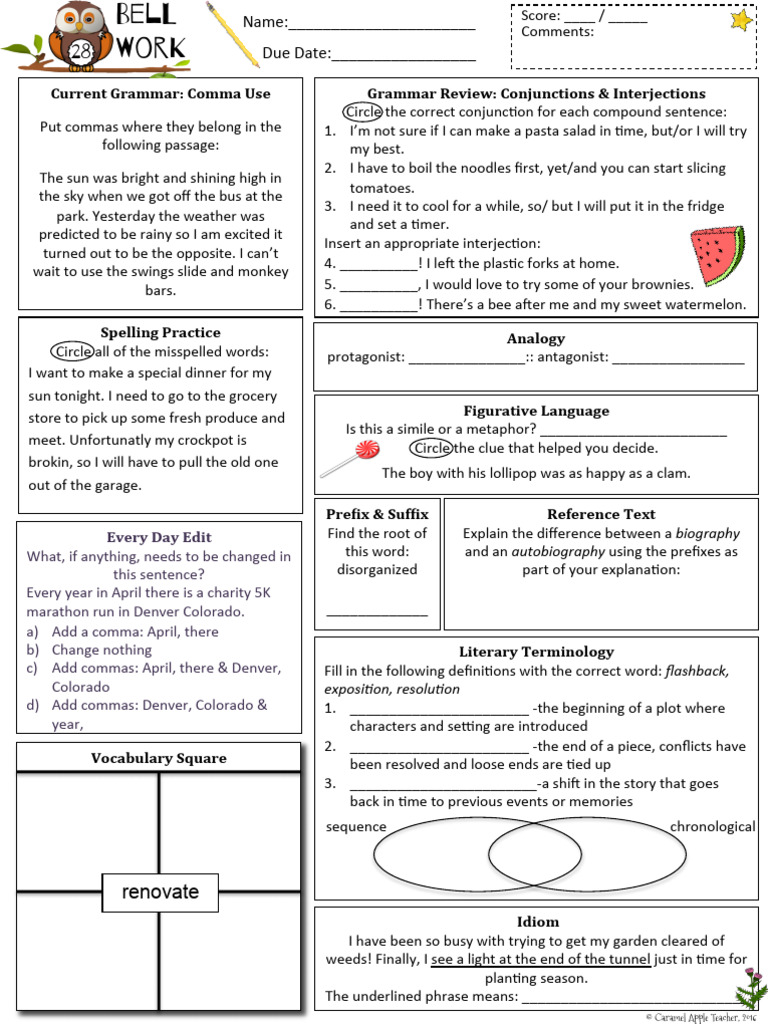 Bell Work Weeks 28-36 | PDF | Grammar | Linguistics