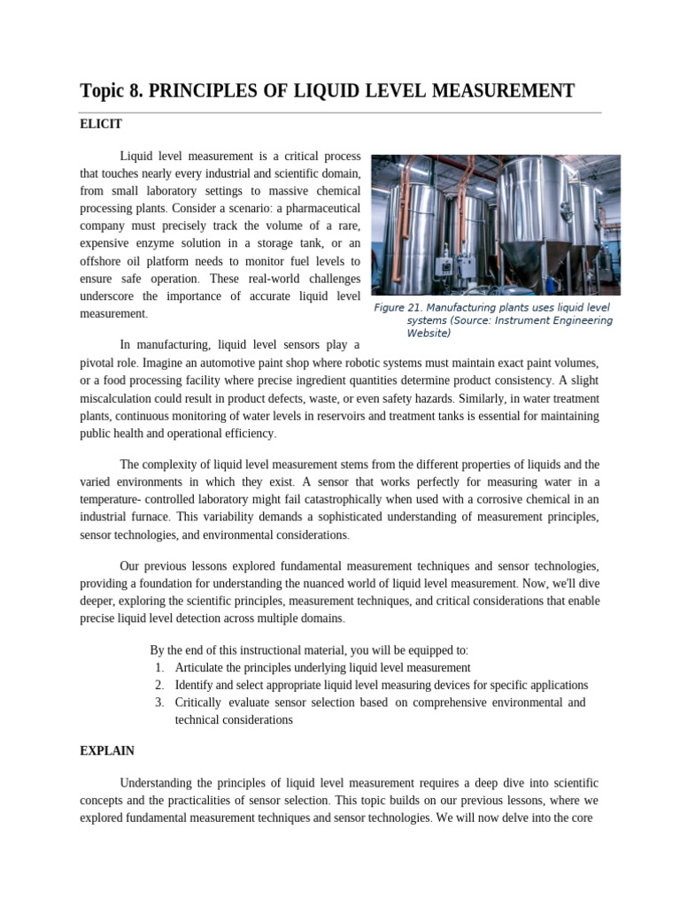 8. Lecture Notes - Principles of Liquid Level Measurement | PDF ...