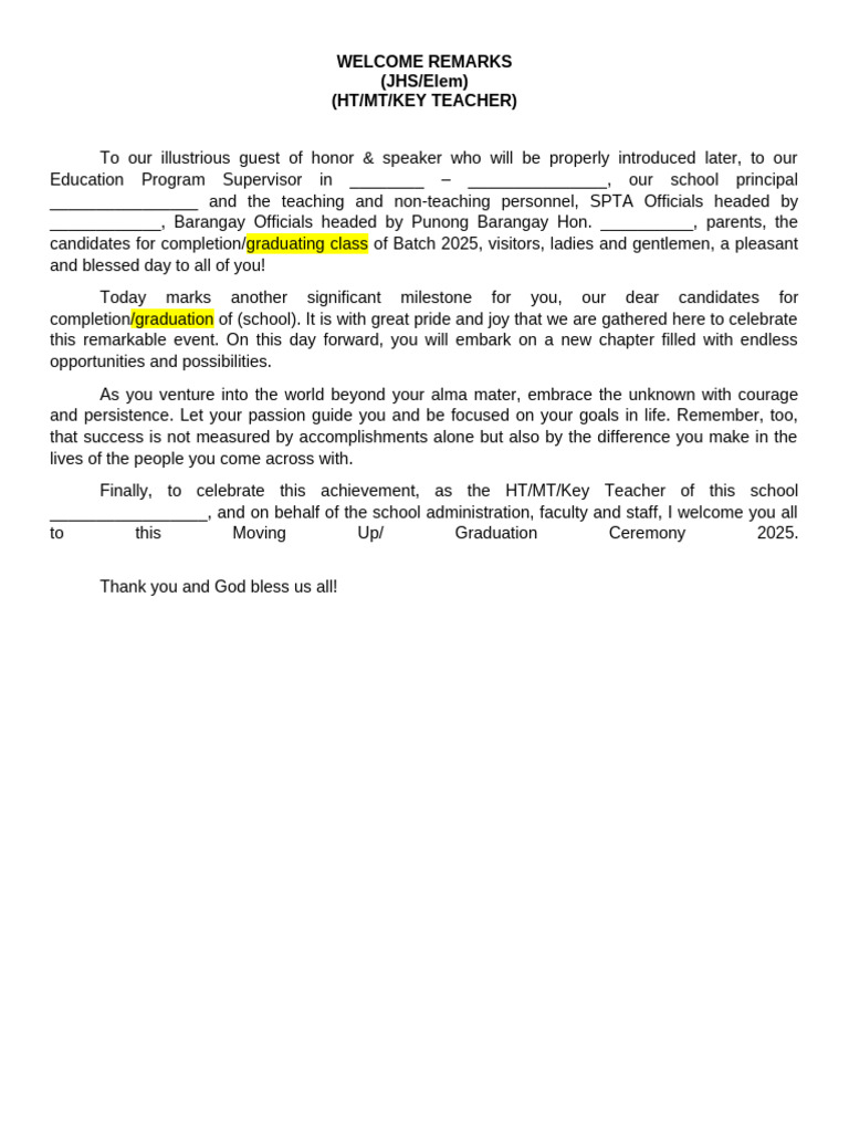 1. Welcome Remarks (ELEM_JHS) | PDF
