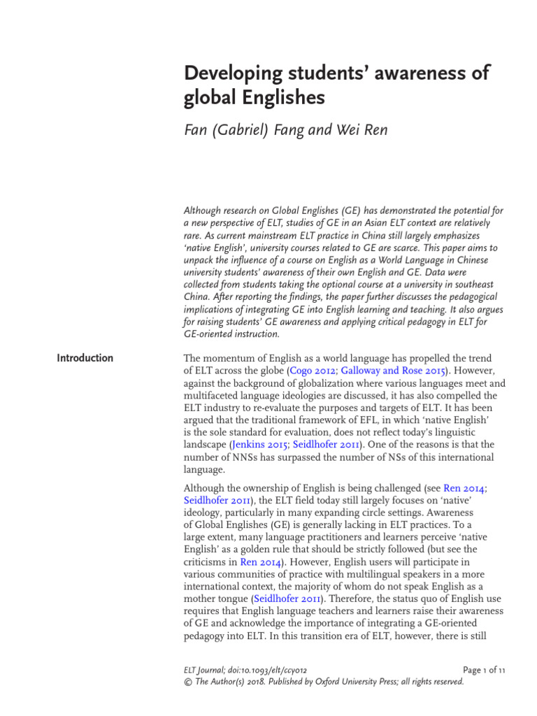 Developing Students Awareness of Global Englishes | PDF ...