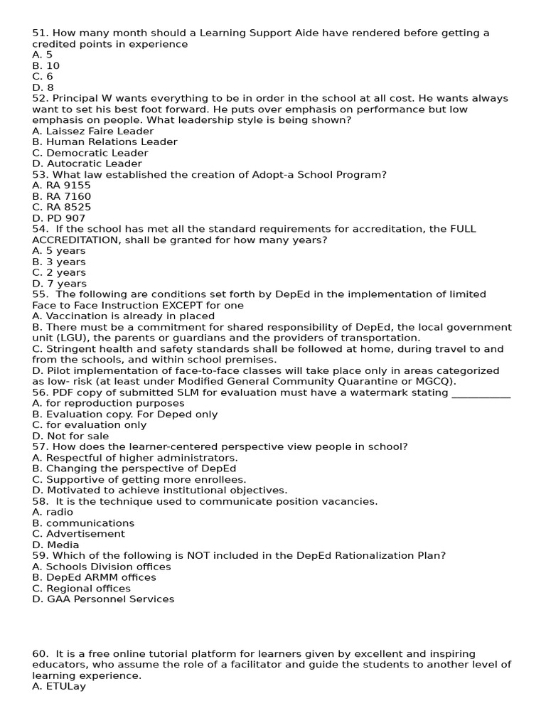 Educational Policies and Guidelines Quiz | PDF | Teachers