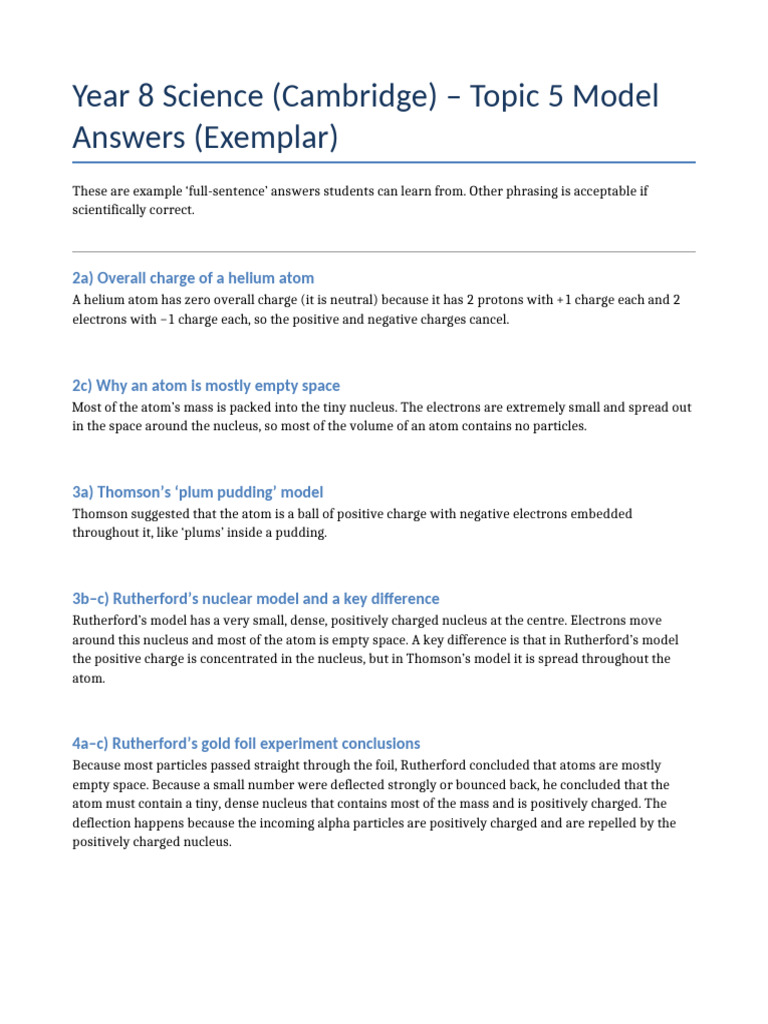 Year8_Science_Topic5_5.1-5.2_Model_Answers_v2 | PDF