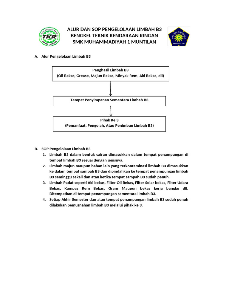 SOP Pengelolaan Limbah B3 SMK Muntilan | PDF