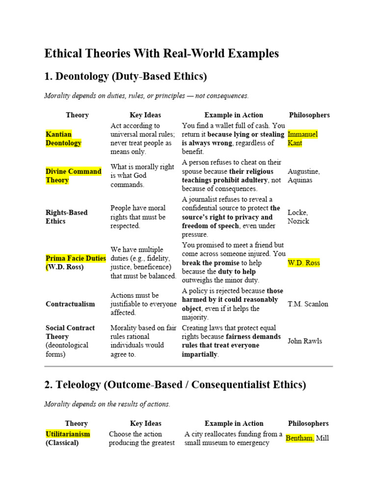 Ethical Theories Explained with Examples | PDF | Utilitarianism ...