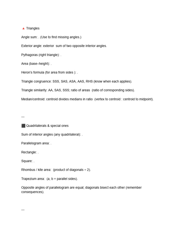 Imp Formulas | PDF | Area | Triangle