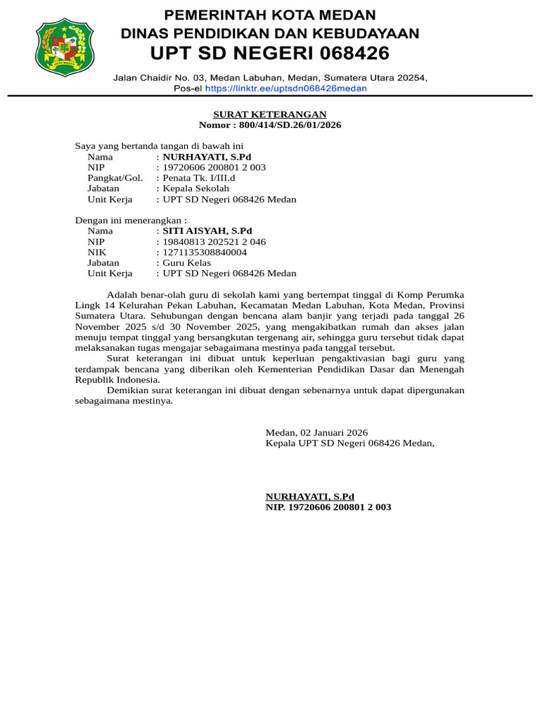 Surat Keterangan Guru Terdampak Banjir | PDF