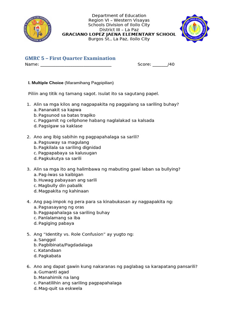 GMRC Quarter 1 Exam | PDF