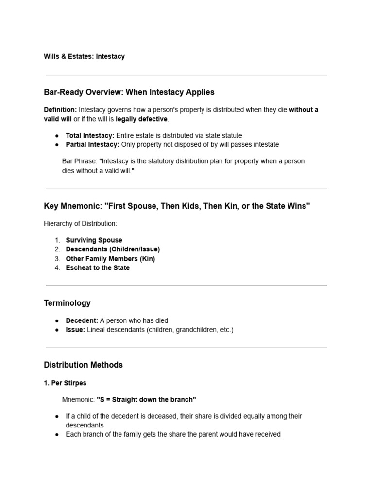 Intestacy Laws: Property Distribution Guide | PDF | Intestacy | Will ...