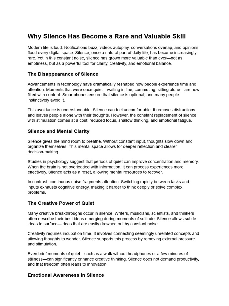 The Value of Silence in a Noisy World | PDF | Silence | Thought