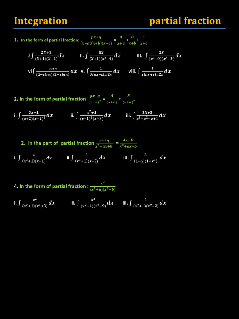 Integration Partial Fraction Revision | PDF
