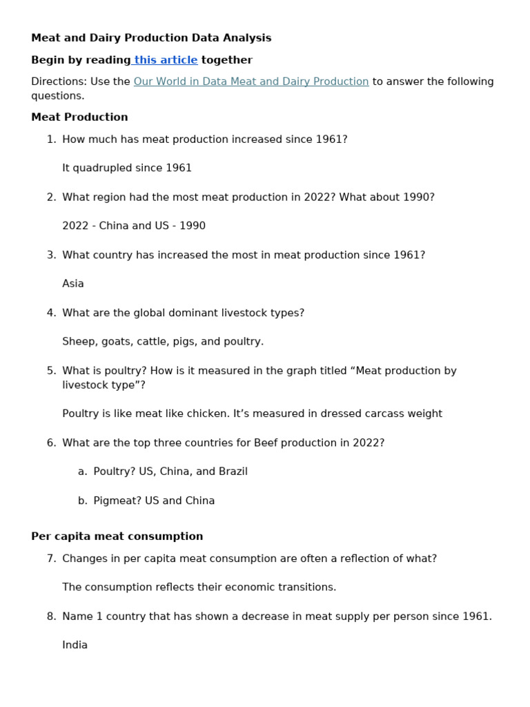 Copy of Meat and Dairy Production Data Analysis | PDF | Cost Of Living ...