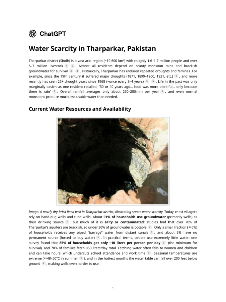 Water Scarcity in Tharparkar, Pakistan | PDF | Water | Water Scarcity