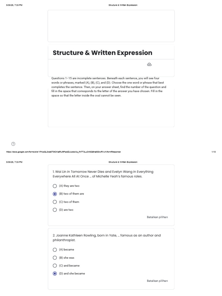 Structure & Written Expression - Page 1 | PDF