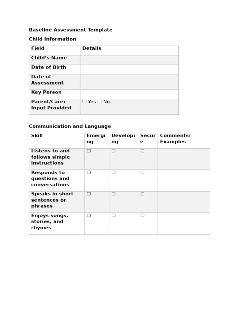 Child Development Baseline Assessment | PDF | Literacy | Learning