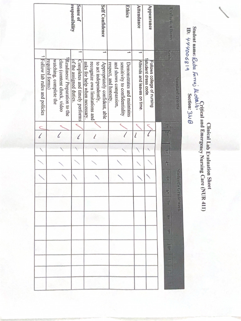 Clinical Lab Evaluation Sheet | PDF