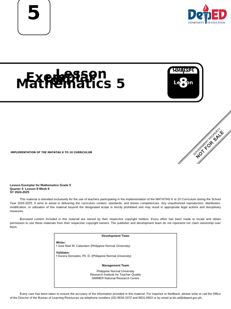 F2 Q3 LE Math 5 Lesson 8 Week 8 | PDF | Division (Mathematics) | Numbers