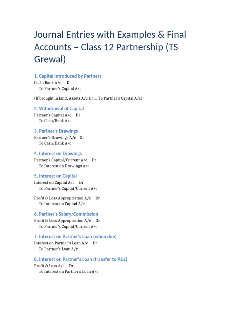 Partnership Journal Entries With Examples and Final Accounts | PDF ...