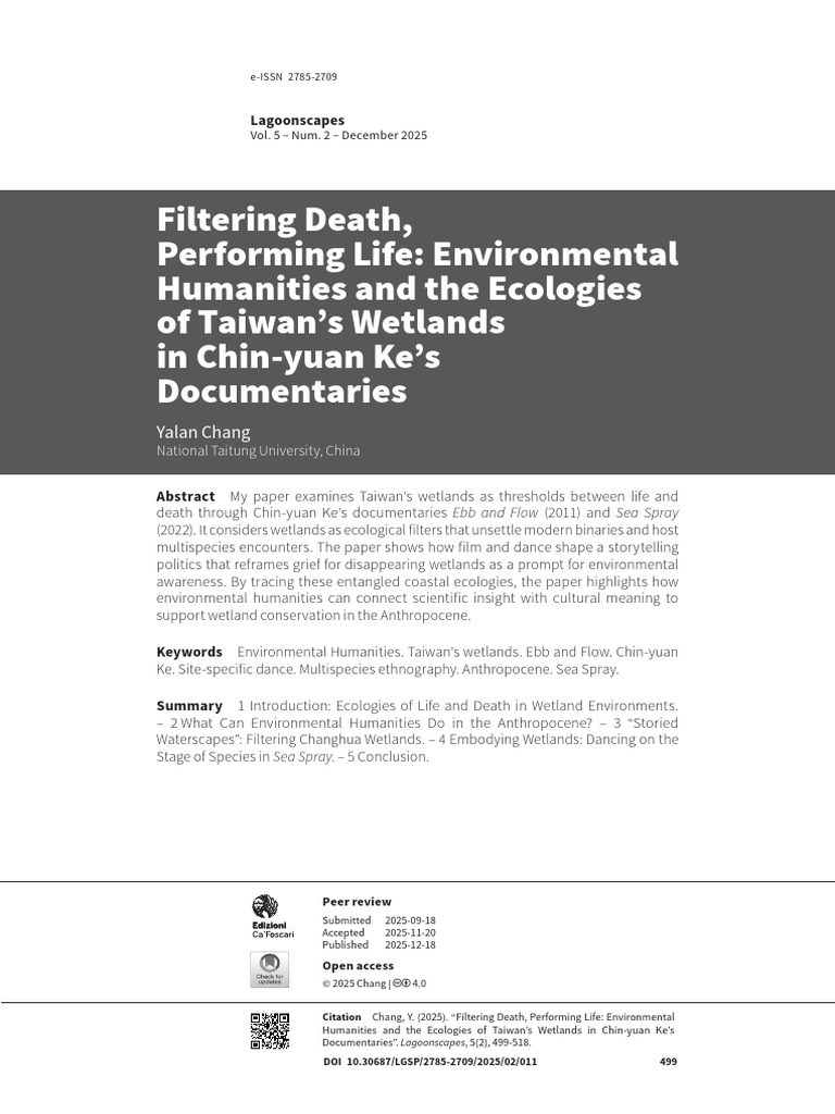 Filtering Death, Performing Life: Environmental Humanities and the ...