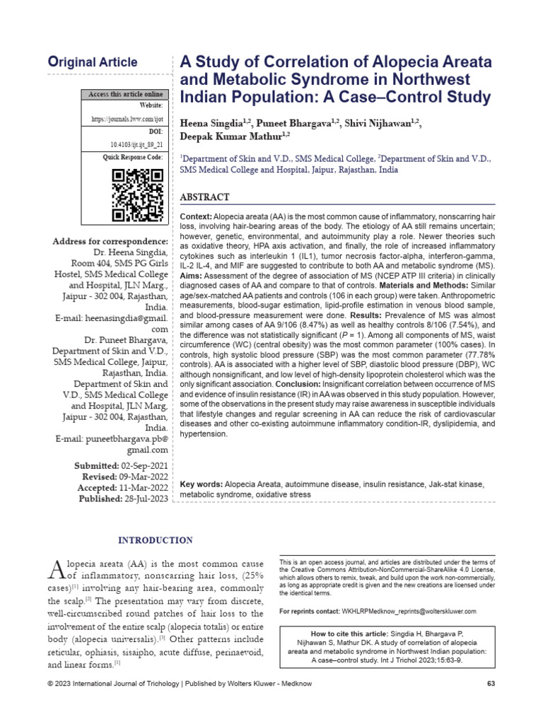 Alopecia Areata and Metabolic Syndrome | PDF | Blood Pressure ...