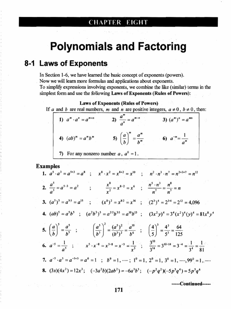 A Plus Note for Beginning Algebra 8 Polinomials and Factorings | PDF ...