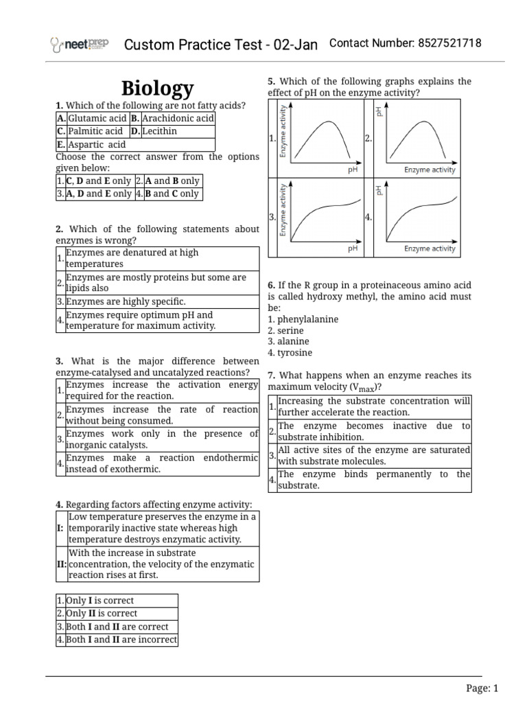 Biology Enzyme and Amino Acid Quiz | PDF | Enzyme | Active Site