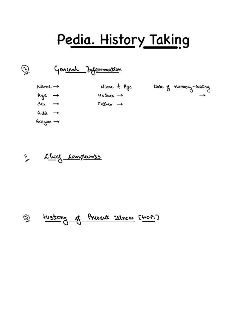 Comprehensive Pediatric History Taking | PDF