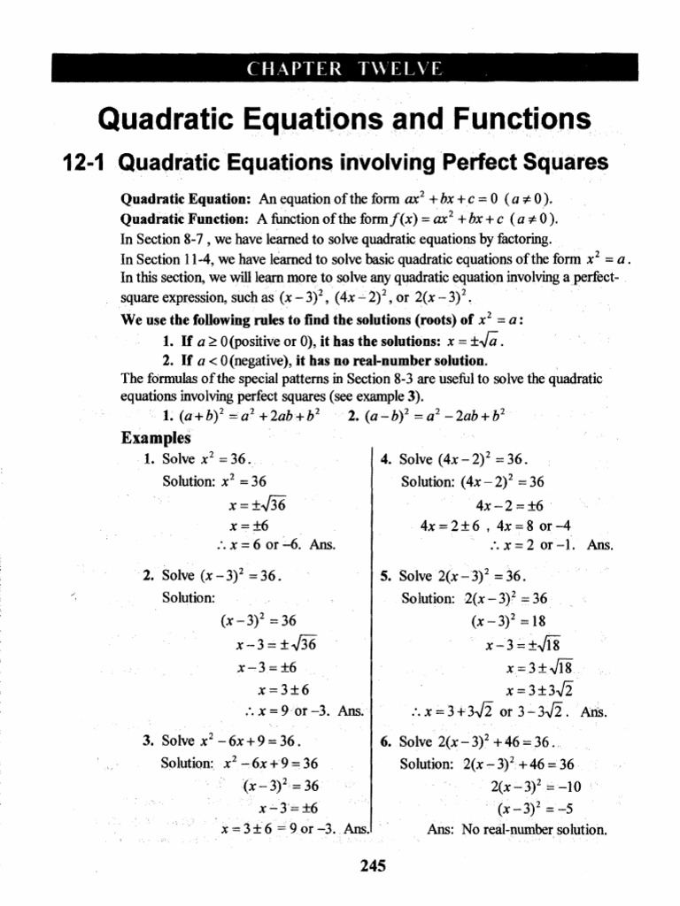 A Plus Note for Beginning Algebra 12 Quadratic equations and functions ...