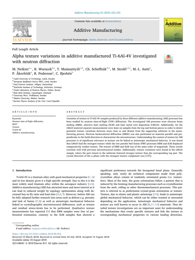 Alpha Texture Variations in Additive Manufactured Ti-6Al-4V ...