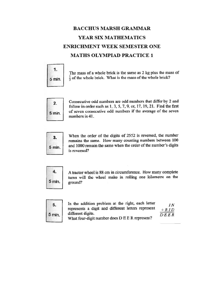 Maths Olympiad Practice 1 | PDF